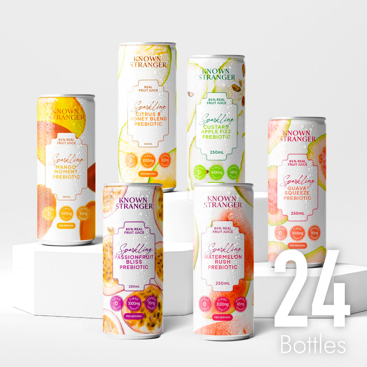Prebiotic Sparkling Juice - 6 Flavours 24 Cans – Known Stranger